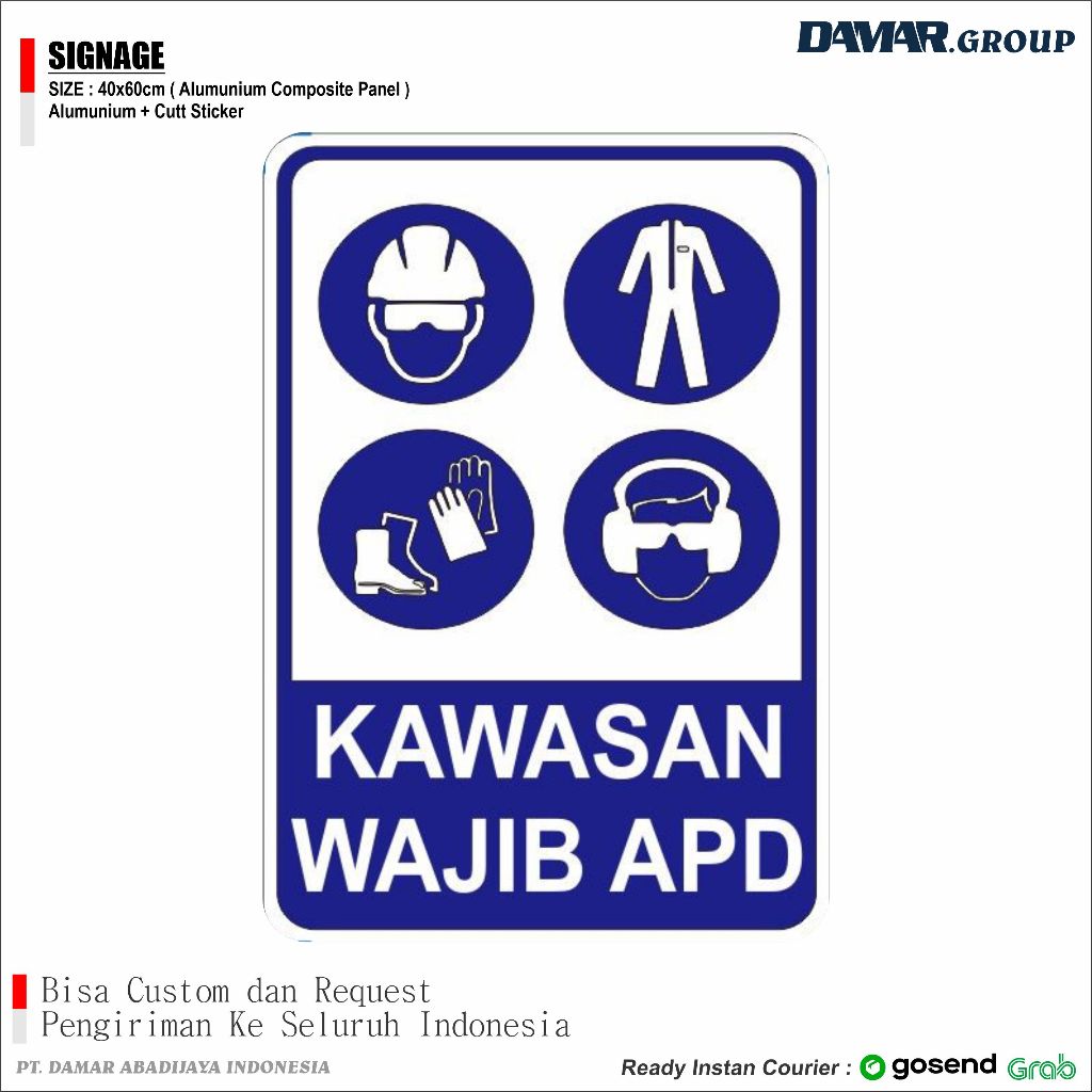Jual RAMBU KAWASAN WAJIB APD 40x60cm, Papan Tanda Arah Nama Plakat ...