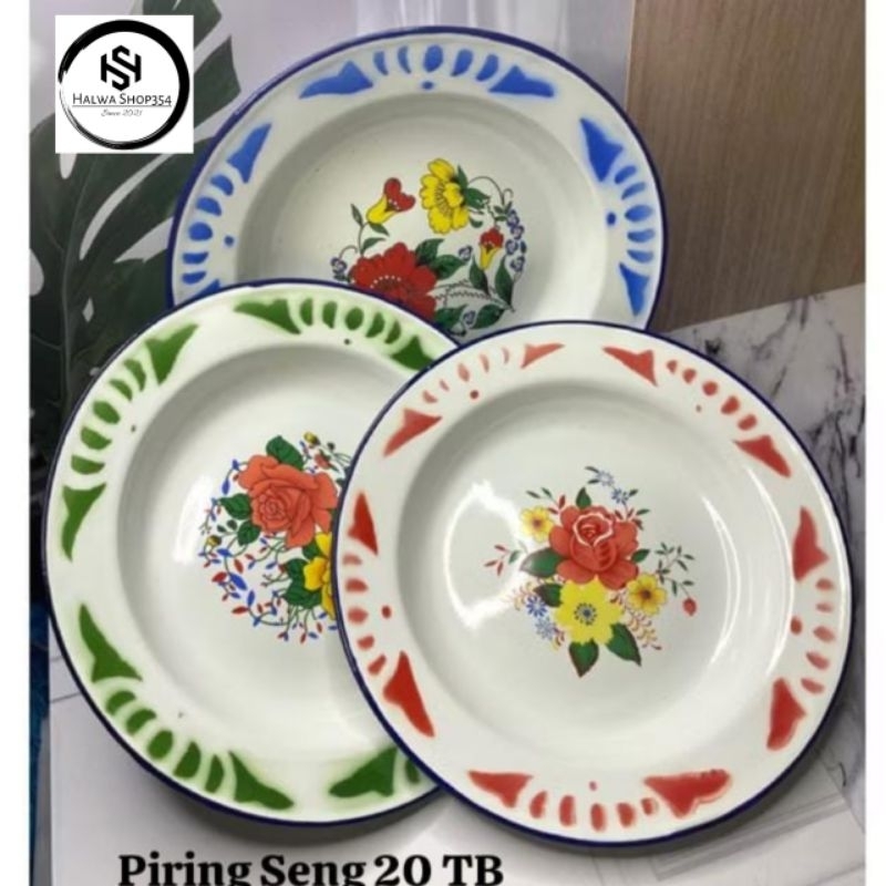 Jual (6 PCS) PIRING SENG JADUL ENAMEL 20CM 22CM | PIRING SENG KEMBANG ...