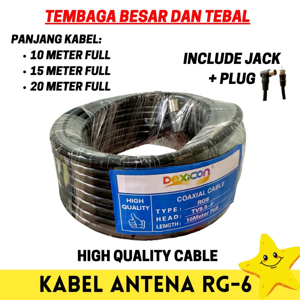 Jual KABEL ANTENA RG6 COAXIAL CABLE DENGAN KONEKTOR 10/15/20 METER ...