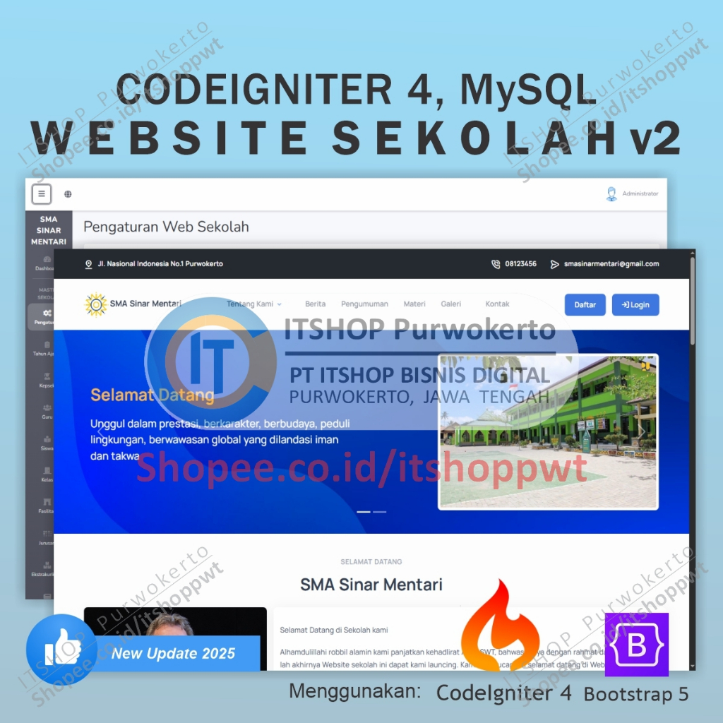 Jual Source Code Aplikasi Website Sekolah versi 2 terbaru menggunakan Codeigniter 4 CI4 | Shopee ...