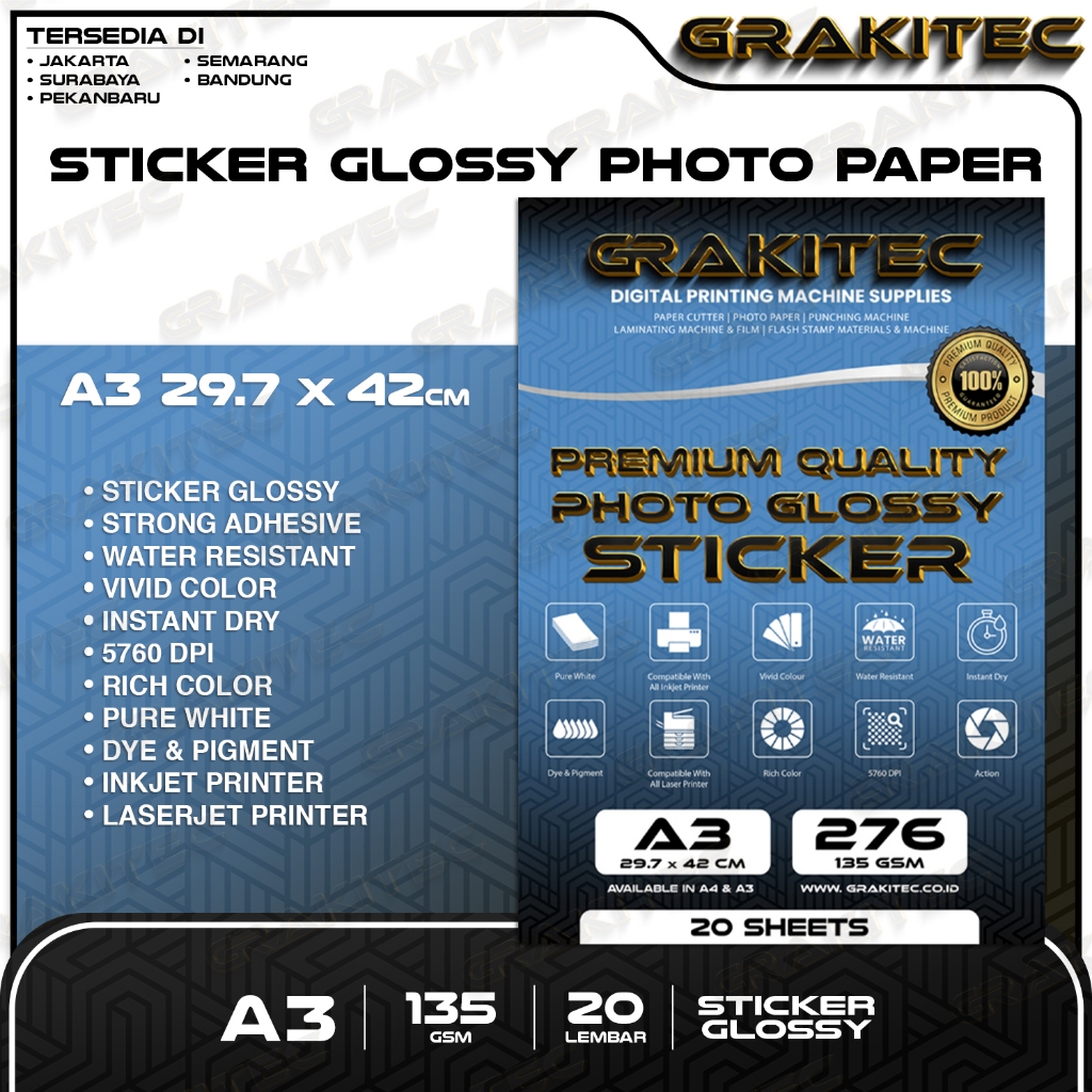 Jual Kertas Sticker A3 - Glossy Photo Sticker 135 Gsm Foto Glossy ...