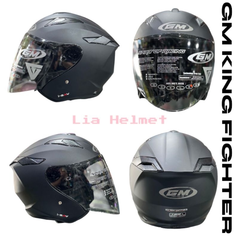 Jual Helm GM King Fighter Solid Black Doff / Helm Half Face GM King ...
