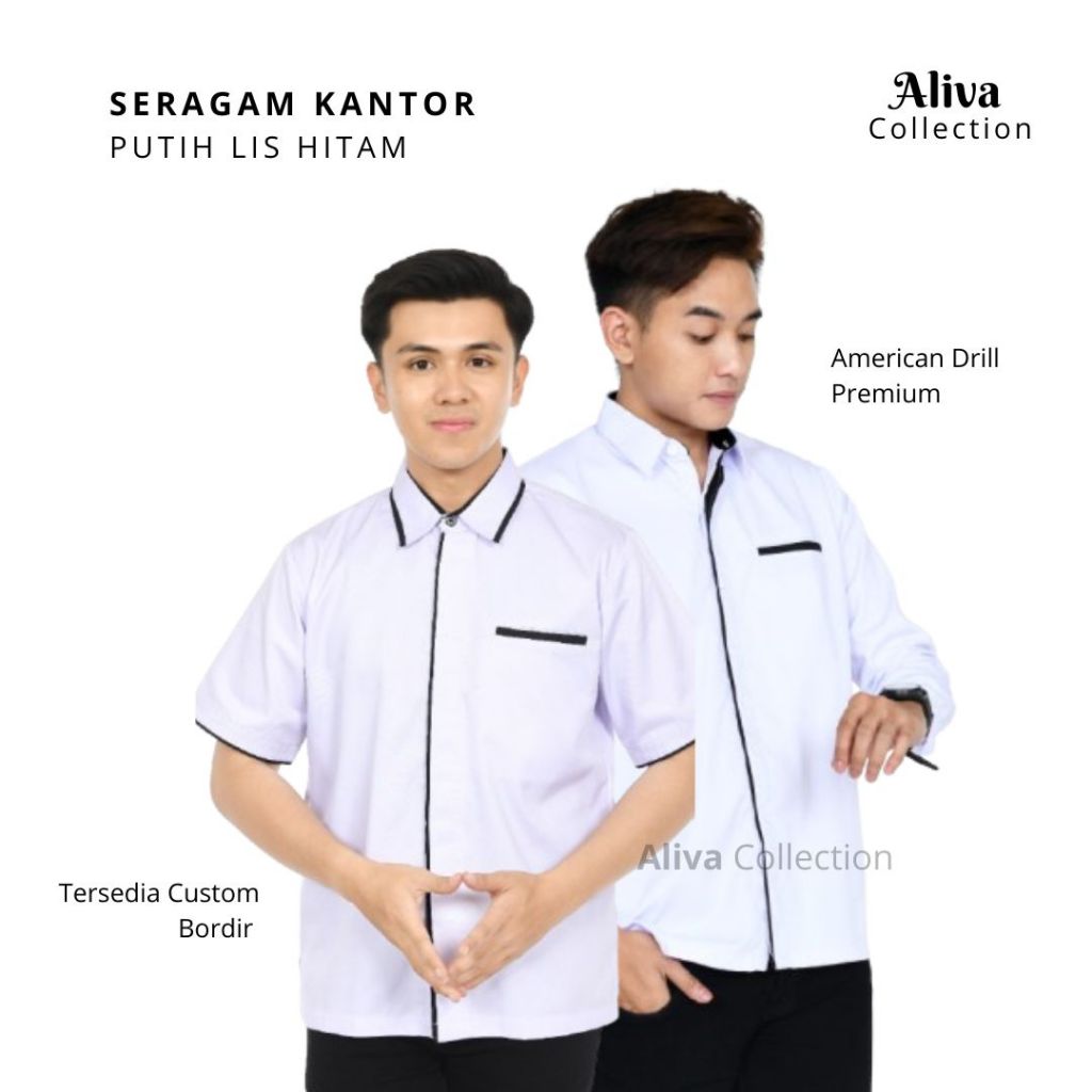 Jual Seragam Kemeja Kerja Pria Putih List Hitam Panjang Dan Pendek ...