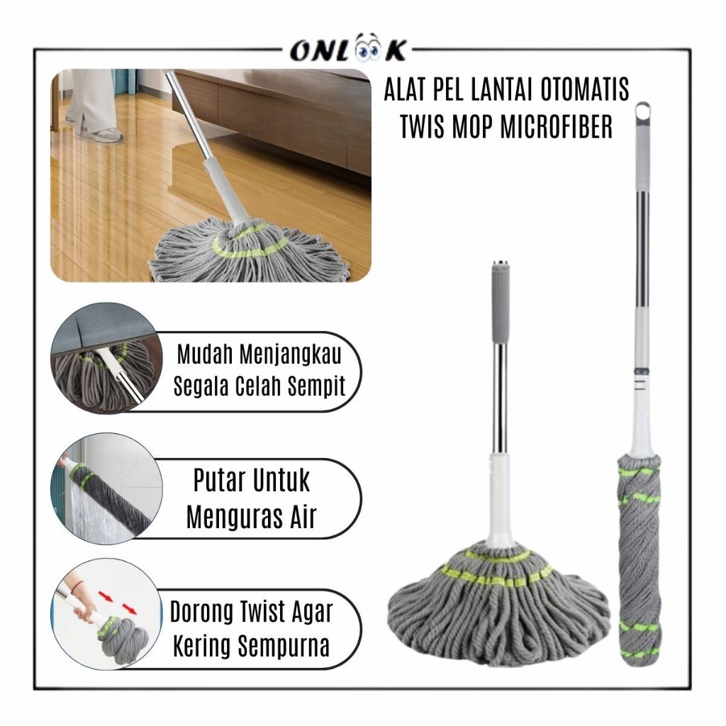 Jual Alat Pel Lantai Tarik Peras Otomatis Twist Mop Microfiber Pel ...