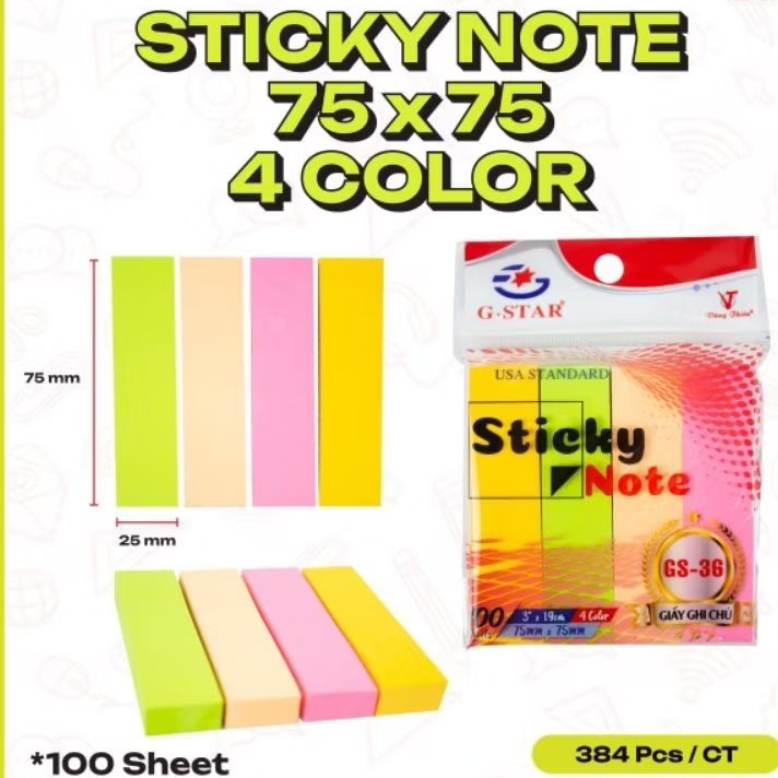 Jual SQ Sticky Note G-Star 75x75 ( 4 Warna)/Kertas Pembatas Buku/Per ...