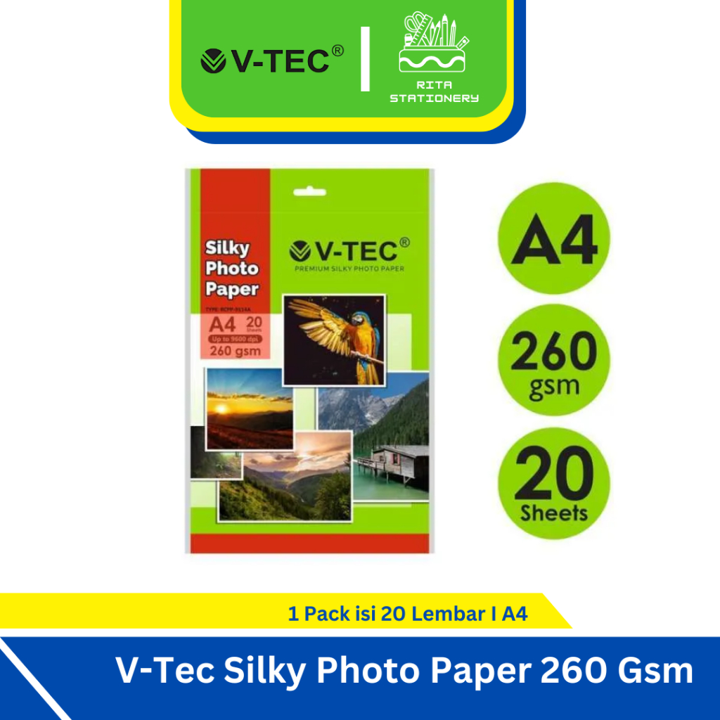 Jual V-Tec Silky Photo Paper 260 Gsm Tebal Berkualita ukuran A4 - RCPP-9114A | Shopee Indonesia