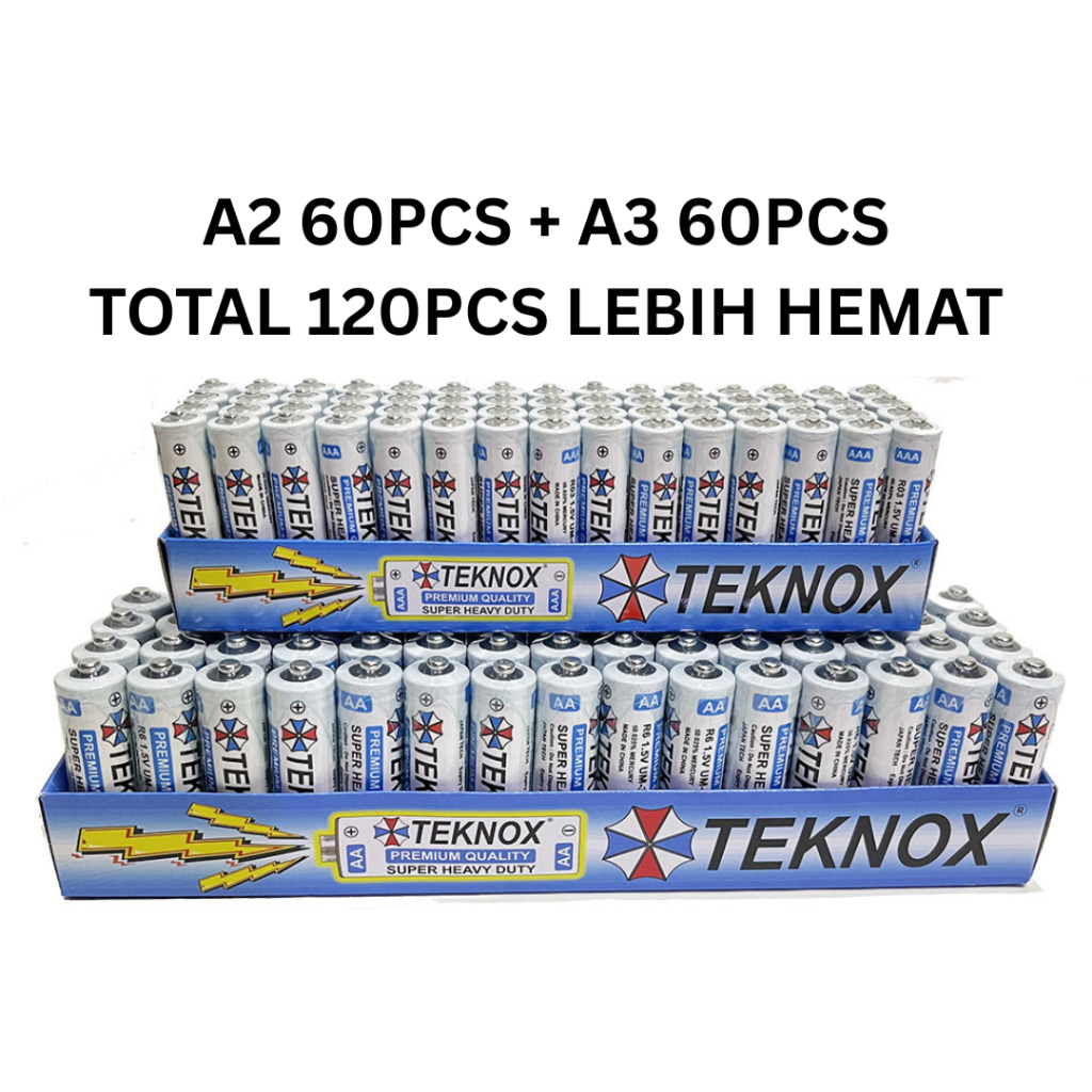 Jual (120pcs) ISI TERBANYAK Baterai AA/A2/2A + AAA/A3/3A - TEKNOX ...