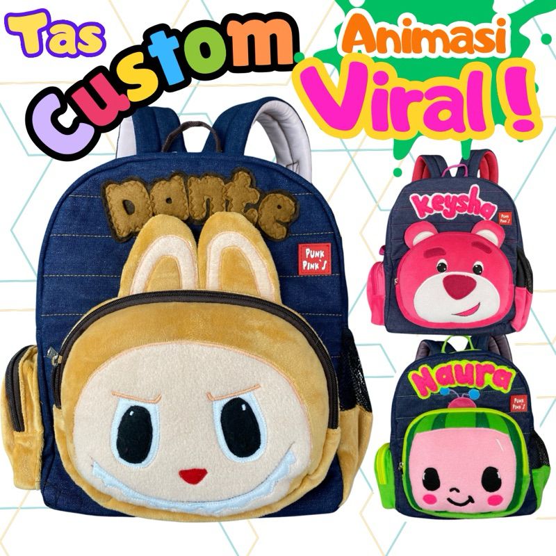Jual Tas Karakter custom nama | ransel anak sekolah paud TK SD| labubu lotso cocomelon animasi ...