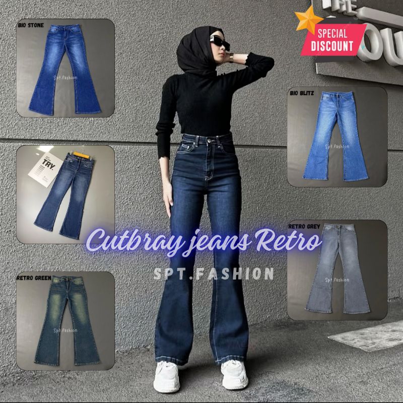 Jual Highwaist Cutbray Jeans Retro Highwaist Stretch - Celana Jeans Cutbray Wanita Kekinian ...