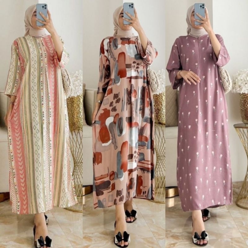 Jual ( BAYAR DI TEMPAT ) DASTER GAMIS RAYON KEKINIAN MOTIF LENGAN 3/4 ...