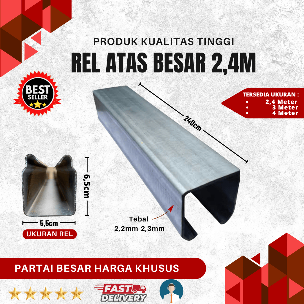 Jual Rel Atas Besar 2,4M - Rel Sliding tikung Pintu garasi - Rel Pintu ...