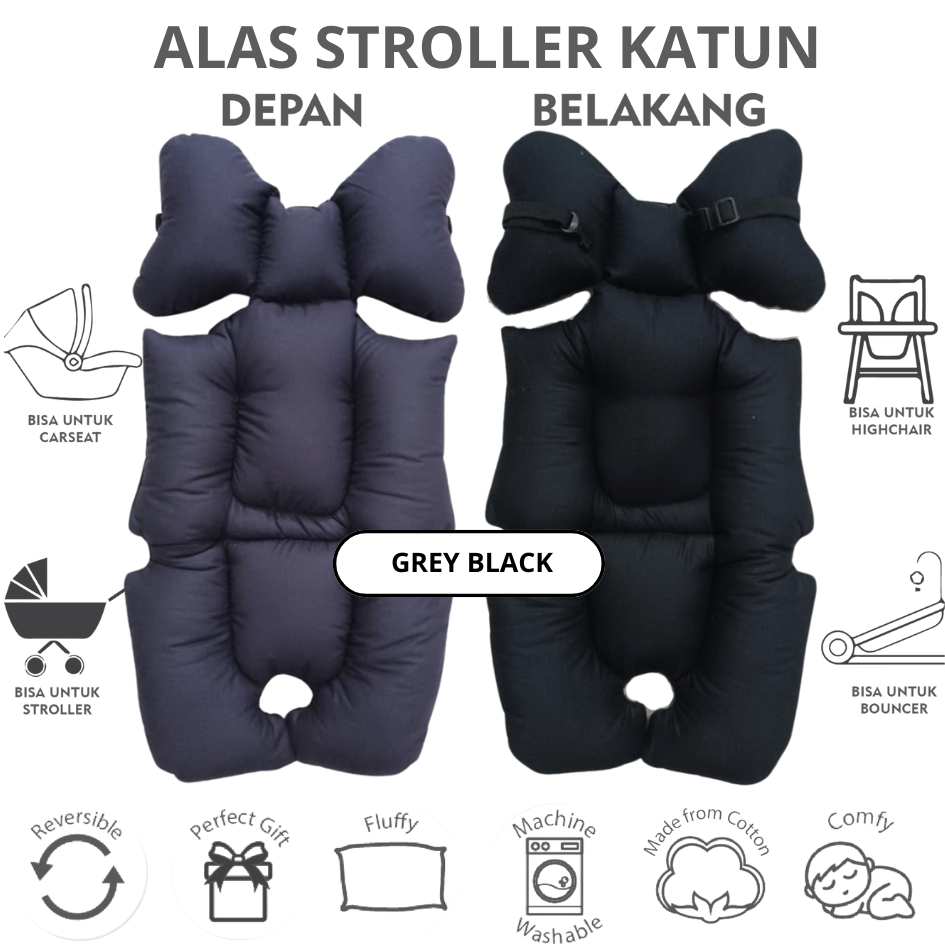 Jual GREY BLACK CVC Universal Alas Stroller Pad stroler spad carseat ...