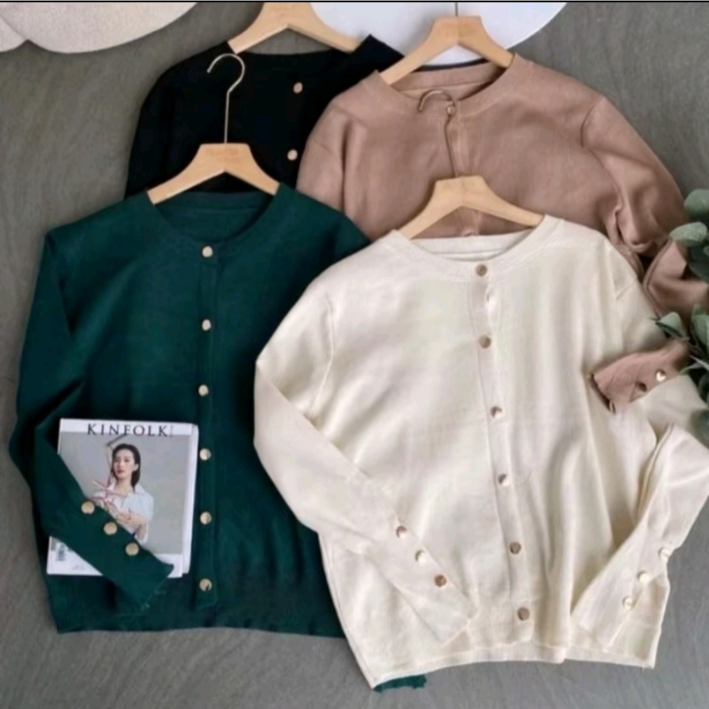 Jual CP.Cardigan Rajut Premium Wanita Tebal Full Kancing Gold Mewah ...