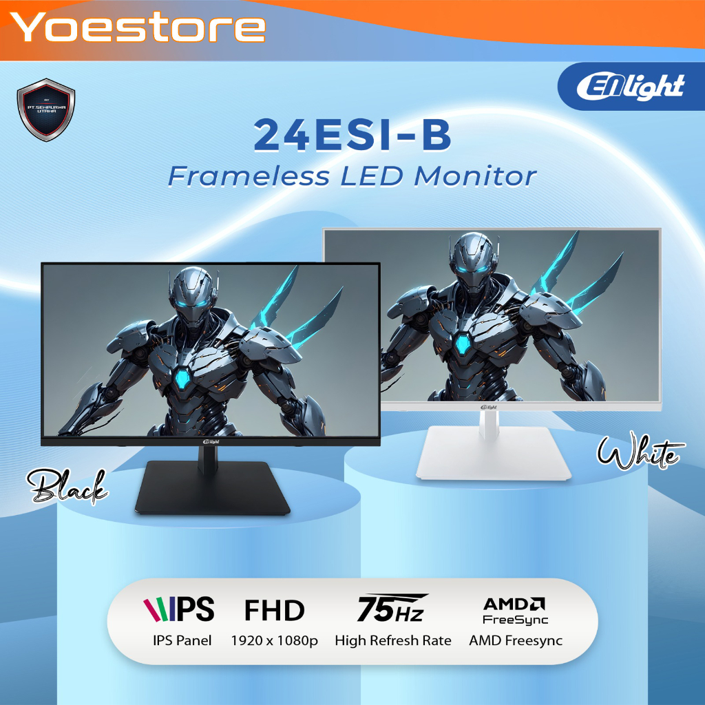 Jual Monitor LED ENLIGHT 24ESI BLACK WHITE 24" IPS FHD 75Hz 5ms HDMI ...