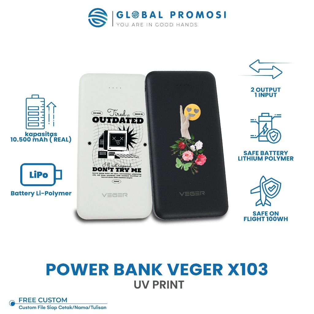 Jual PowerBank Veger X103 Custom Print Slim Original 10.500 mAh Real ...