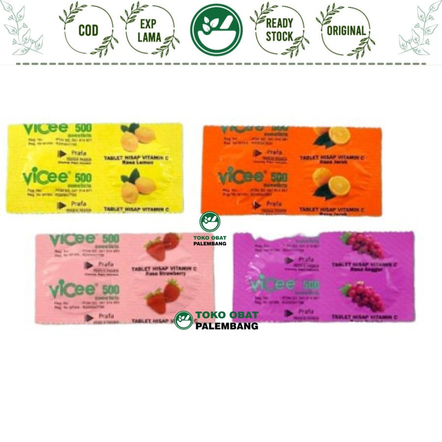 Jual VICEE 2 TABLET 1 STRIP HISAP 500MG VITAMIN C RASA LEMON STRAWBERRY ...