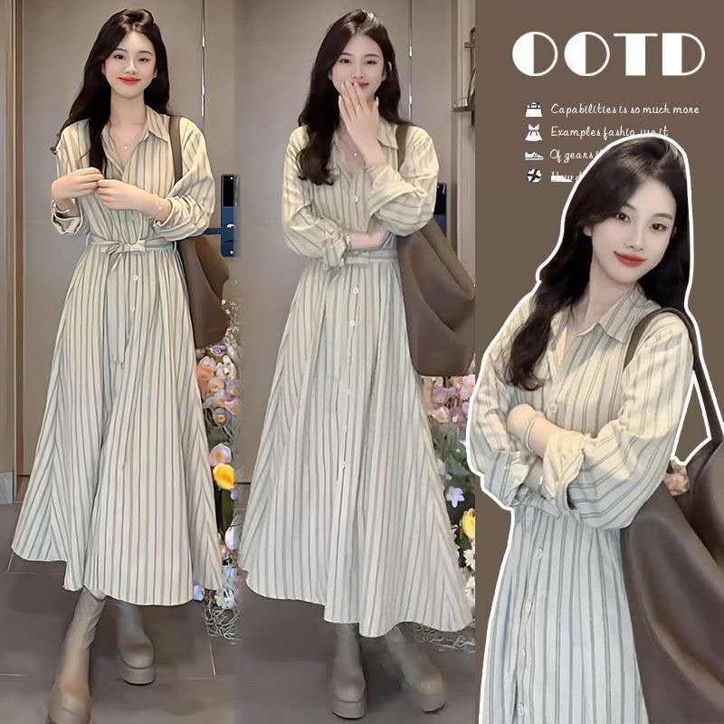 Jual DRESS MIDI KEMEJA MOTIF GARIS2 KASUAL SIMPEL LENGAN PANJANG FREE SABUK KOREA STYLE | Shopee ...