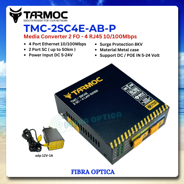 Jual Tarmoc TMC-2SC4E-AB-P | Media Converter 2 FO 4 LAN / 2FO 4LAN 2 SC(AB) 4 RJ45 100M POE-in ...