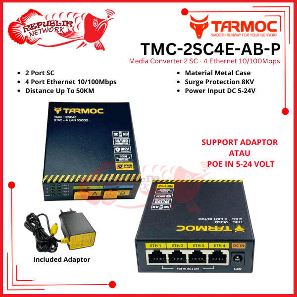 Jual Tarmoc TMC-2SC4E-AB-P | Media Converter 2 FO 4 LAN / 2FO 4LAN 2 SC(AB) 4 RJ45 100M POE-in ...