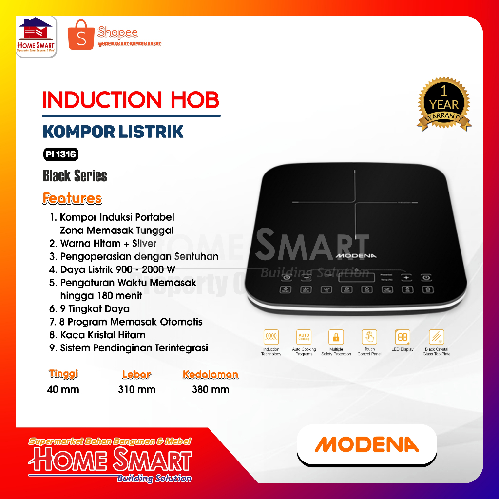Jual MODENA PI-1316 Kompor Listrik Induksi Portable 1 Tungku ESENTE PI ...
