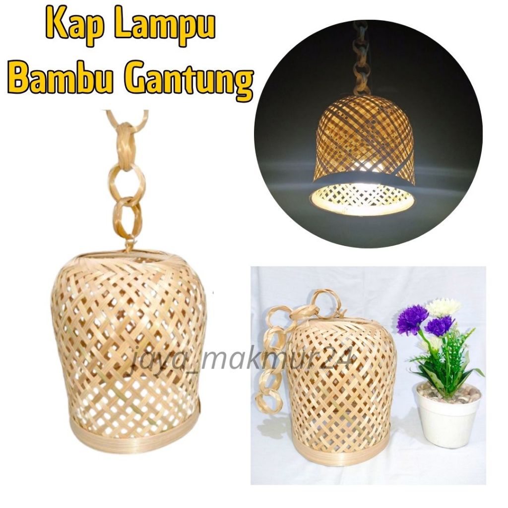 Jual Kap lampu hias anyaman bambu | lampu cafe gantung bambu aesthetic ...
