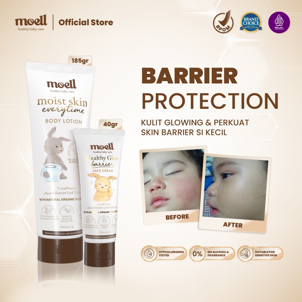 Jual Moell Barrier Protection Body Lotion 185gr & Face Cream 40gr ...