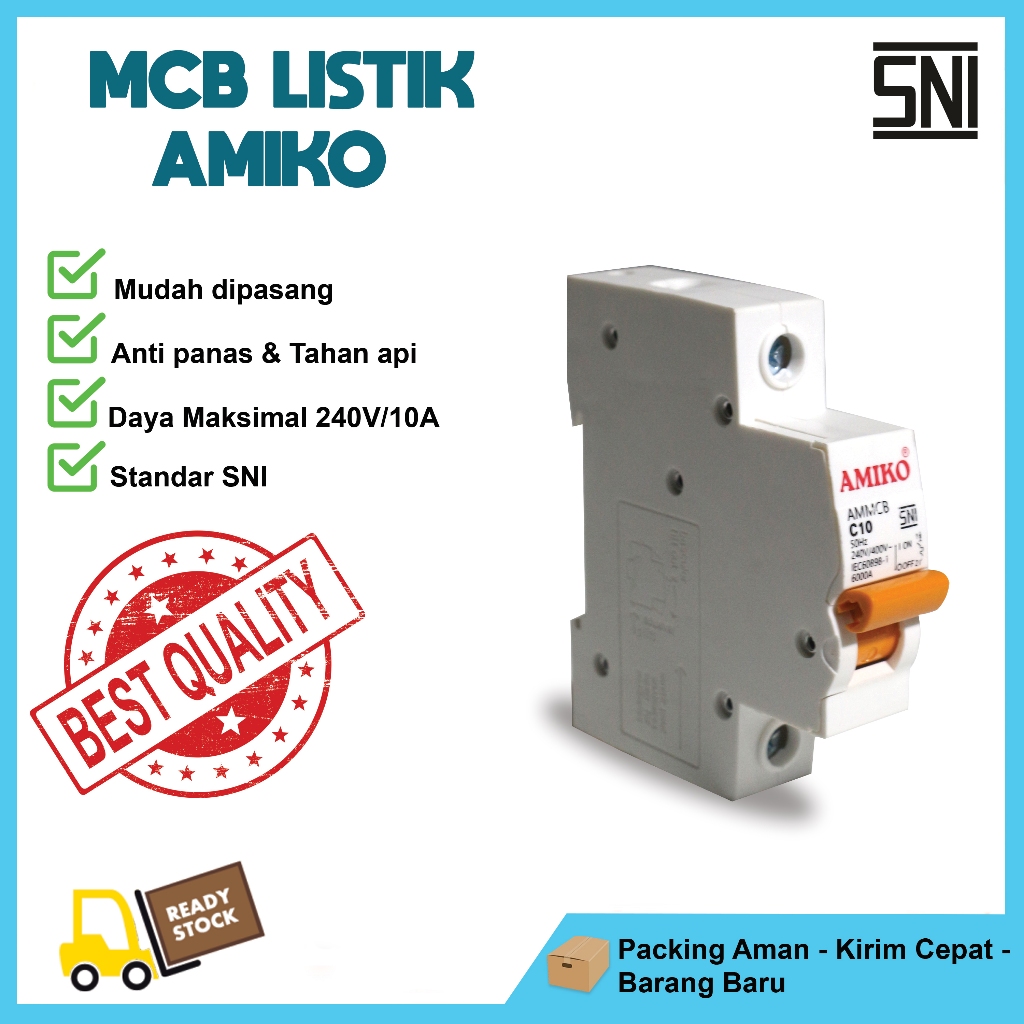 Jual AMIKO MCB Listrik C10 Amper 1 Phase SNI Saklar Sirkuit Daya ...