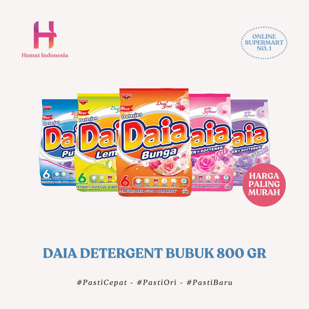Jual DAIA DETERGENT BUBUK PLUS SOFTENER SABUN CUCI BAJU DAIA 800GR ...