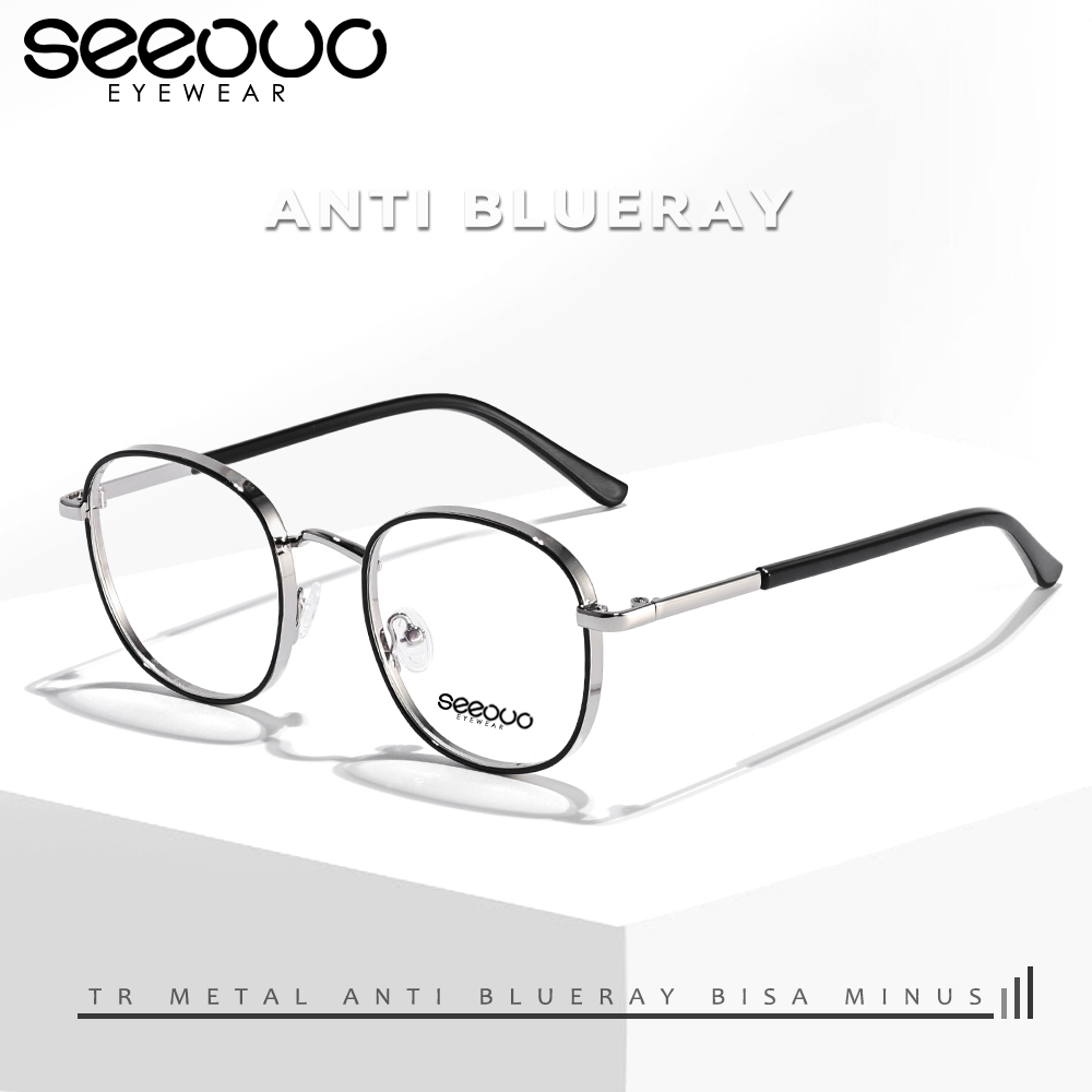 Jual Seeouo Kacamata Antiradiasi Blueray Model Bulat Simple Fashionable Bahan Metal Kokoh Pria ...