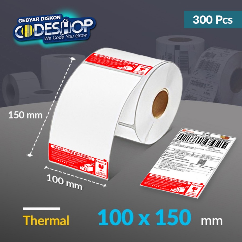 Jual Codeshop Stiker Video Unboxing Fragile Label Thermal 100 x 150 mm ...