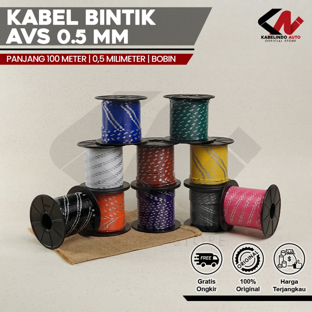 Jual Kabel Bintik AVS 0.5MM x 100M Kabel Otomotif Body Mobil Motor Serabut Tembaga (Bobin ...