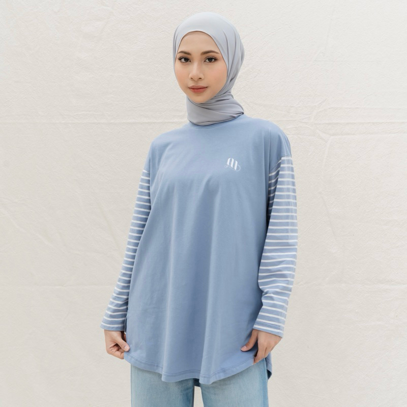 Jual Mautera Kaos Wanita Lengan Panjang Garis Cotton Combed Soft ...