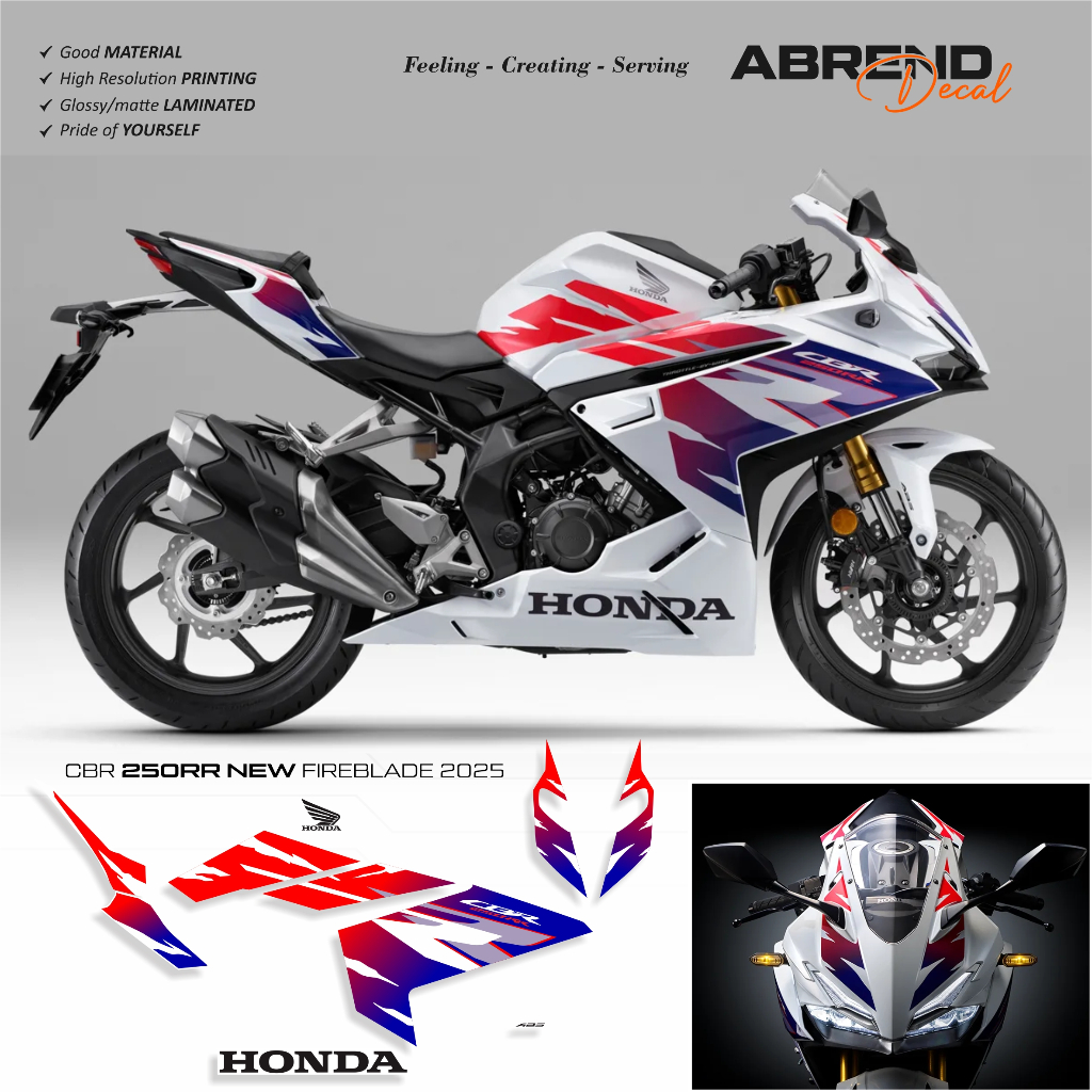 Jual ABREND DECAL STRIPING CBR 250 RR NEW FIREBLADE WHITE GRADASI 2025 ...