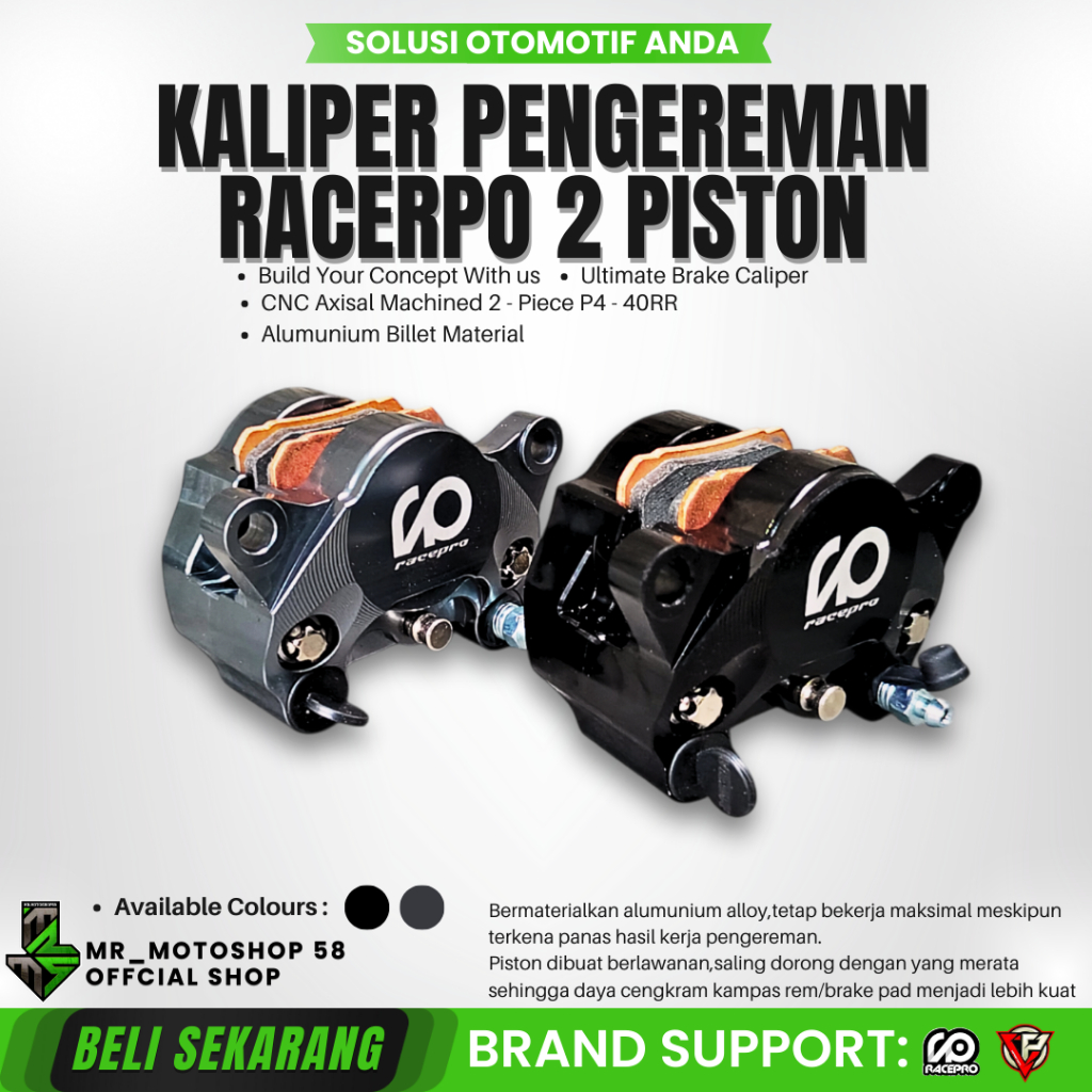 Jual CALIPER RACEPRO 2 PISTON CALIPER KANAN DEPAN BELAKANG KALIPER 2 PISTON KALIPER 2P KANAN ...