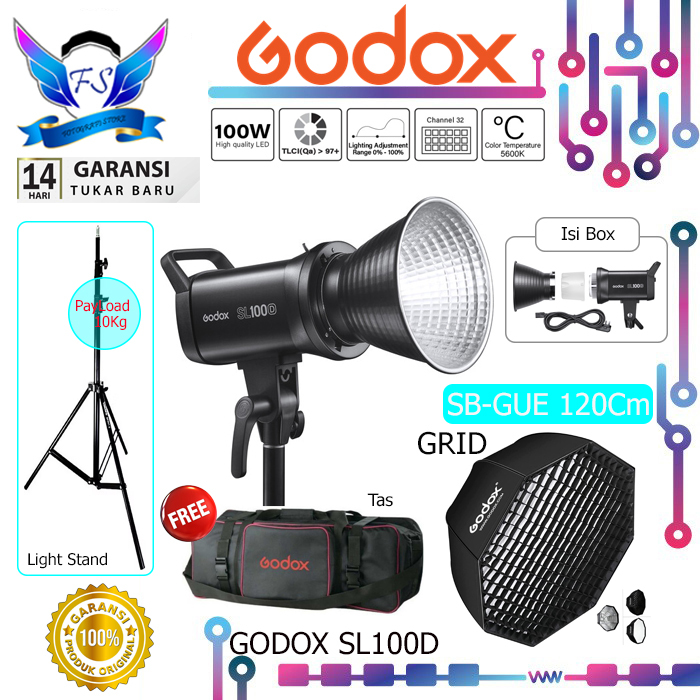 Jual Godox SL100D SL 100D SL100 D Paket Lightstand, Softbox Tas ...