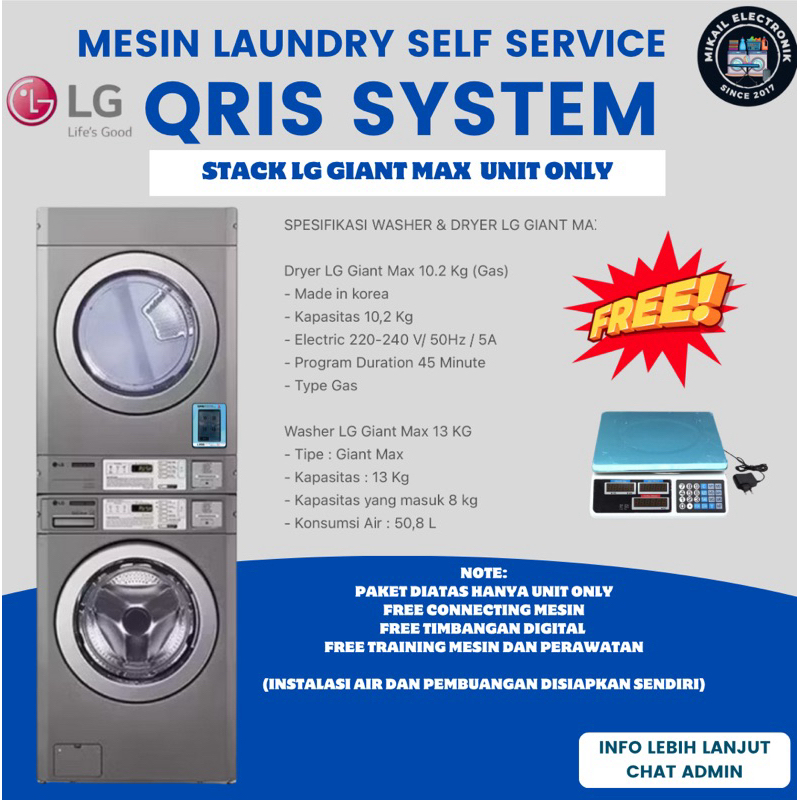 Jual MESIN LAUNDRY STACK WASHER DRYER LG GIANT MAX QRIS PAYMENT | Shopee Indonesia