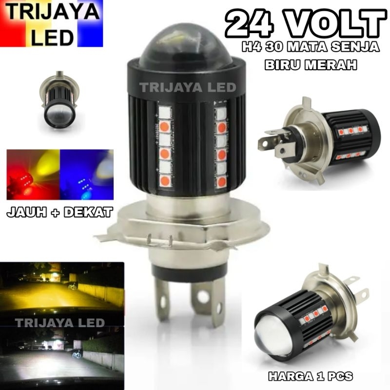 Jual Lampu LED Utama Depan 24 Volt H4 Laser Gun 30 Mata SMD Senja Biru Merah High Low 2 Warna ...