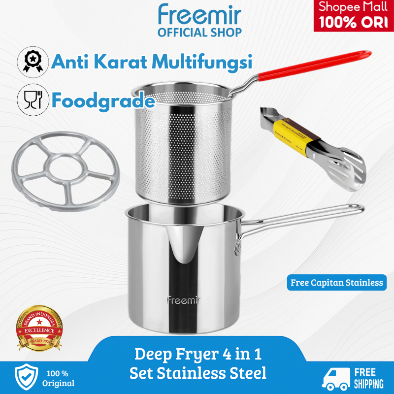 Jual Special freemir Deep Fryer 4 in 1 Set Stainless Steel Anti Karat ...