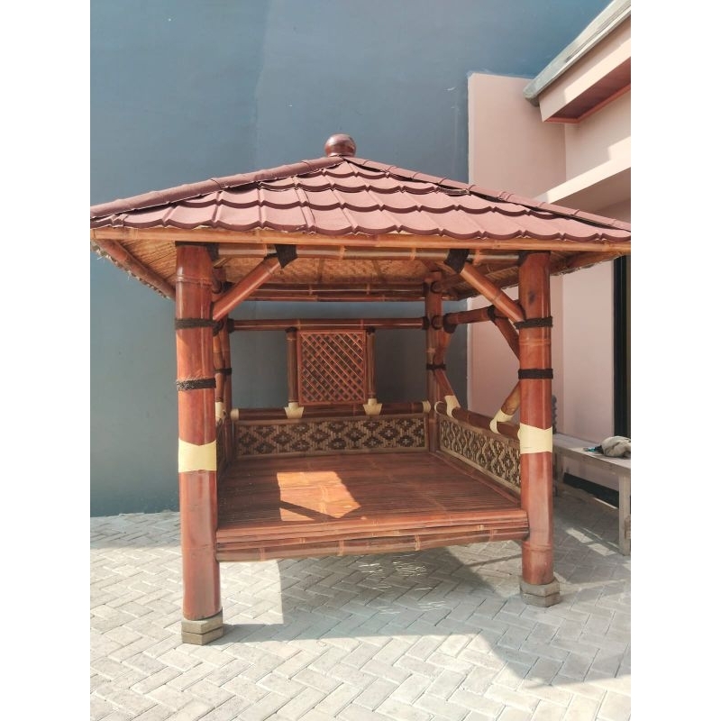 Jual Gazebo bambu 2mx2m atap genteng galvalum pasir/saung/lesehan atap ...