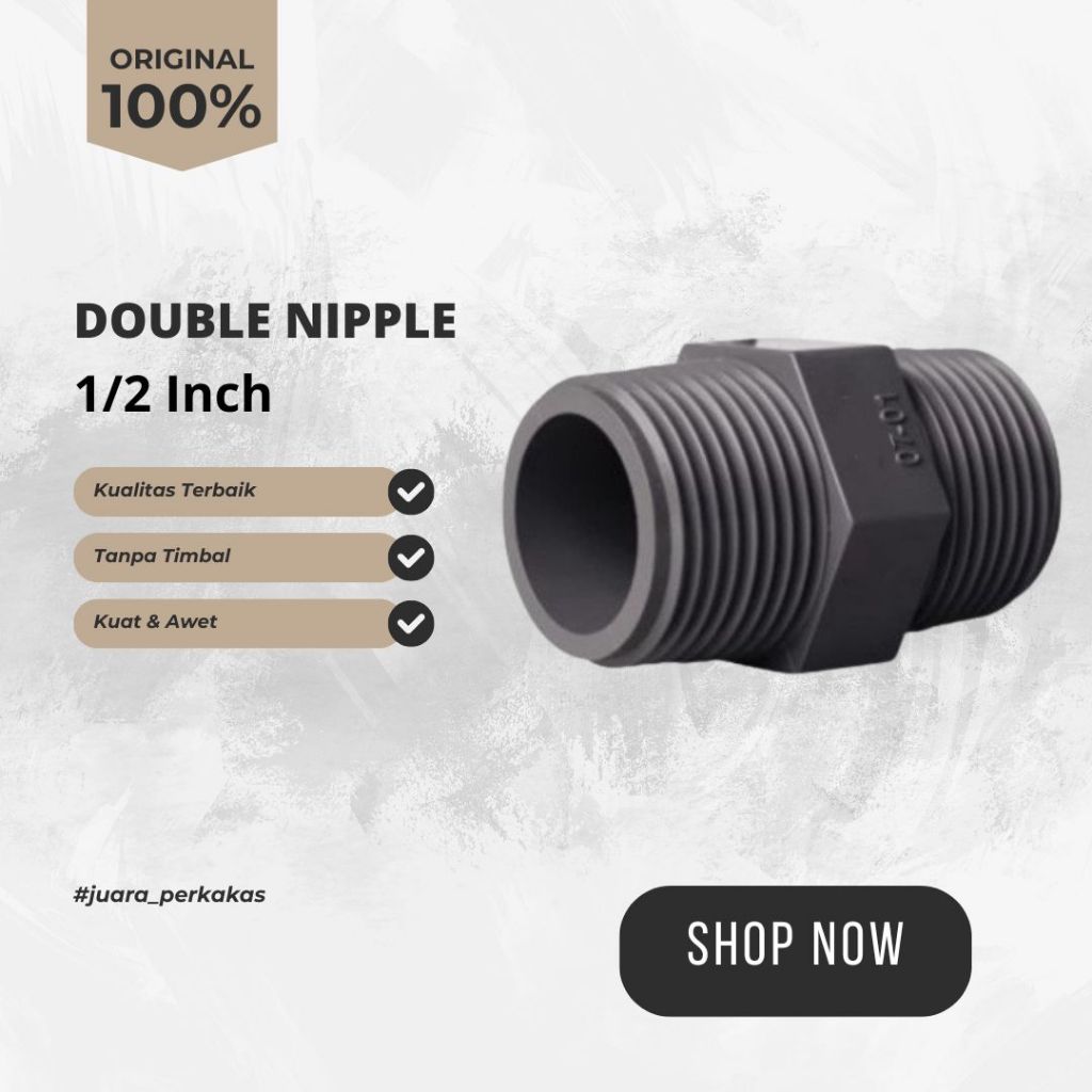 Jual POWER Dobel Nipel 1/2 Inch AW Pvc Double Nipple Neple Drat Luar 1/ ...