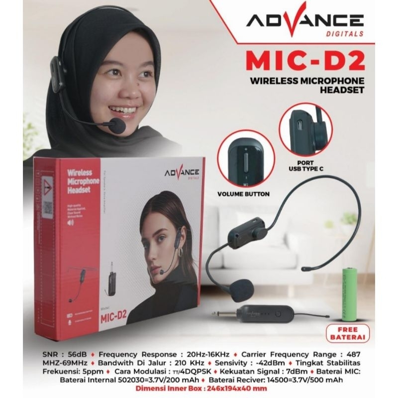 Jual ADVANCE WIRELESS MICROPHONE HEADSET MIC-D2 | Shopee Indonesia