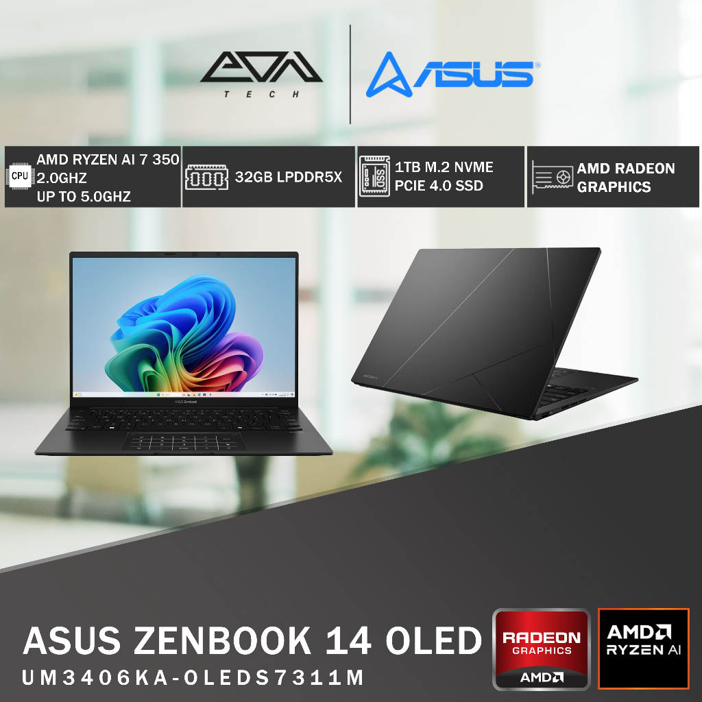 Jual Laptop ASUS Zenbook 14 OLED UM3406KA-OLEDS7311M Ryzen AI 7 350 32GB 1TB 14" 3K OLED W11 H ...