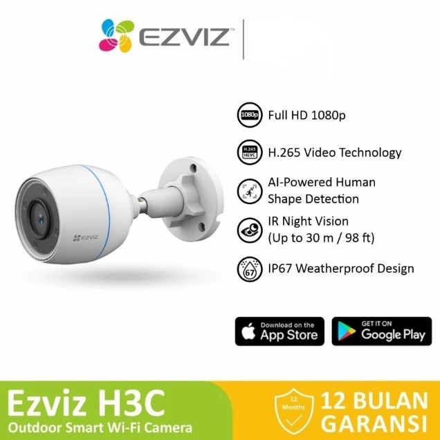 Jual Ezviz H3c 2MP Color Night Vision Smart Wifi IP Camera CCTV Outdoor ...