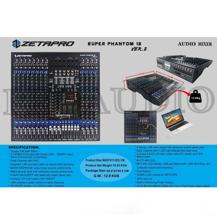 Jual MIXER AUDIO ZETAPRO 12 CHANNEL SUPER PHANTOM 12 VER.2 / SUPER PHANTOM 12 VER 2 / SUPER ...