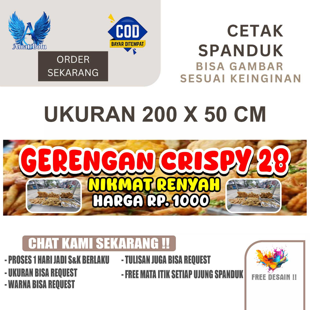 Jual Cetak Spanduk Banner Gorengan Crispy 28 Costom Desain | Shopee ...