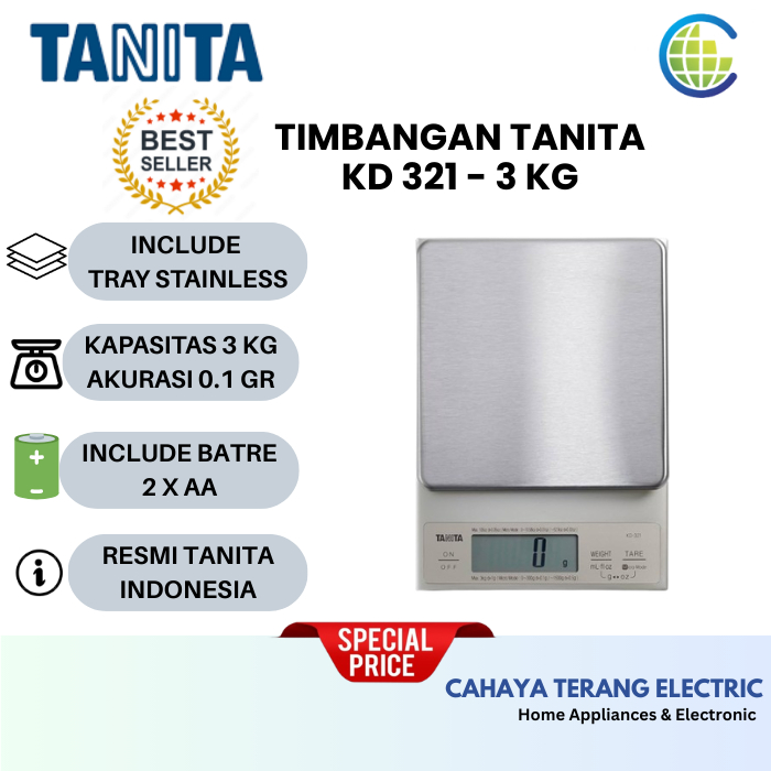 Jual Tanita Timbangan Dapur Kue KD 321 KD321 Kapasitas 3 Kg Graduation 0.1 gram | Shopee Indonesia