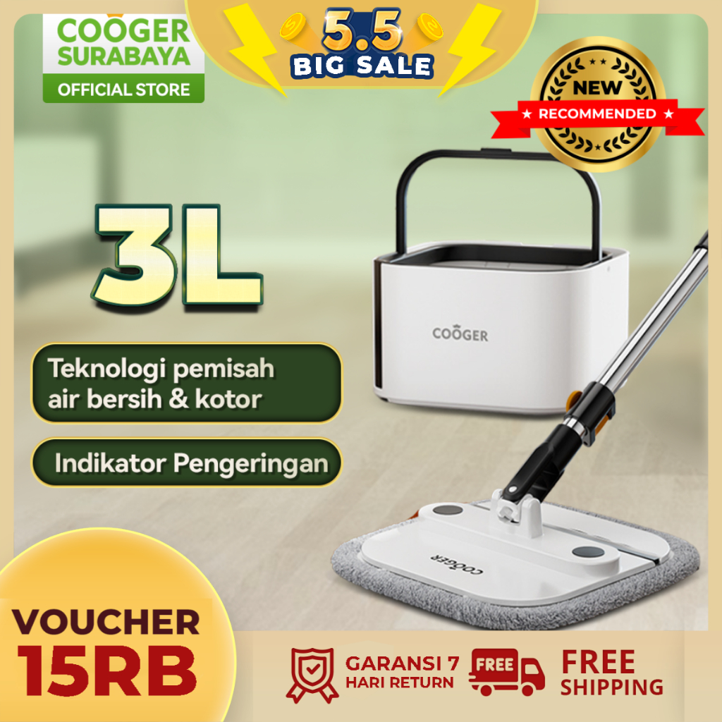Jual COOGER SURABAYA Alat Pel Air Kotor Terpisah 3L Pel Lantai Lipat Foldable Spin Mop Putar ...