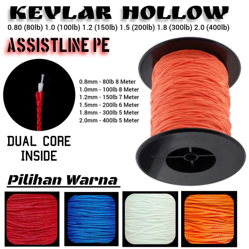 Jual 8 Meter Kevlar PE Hollow Assist Line Dual Core Assist Hook Line ...