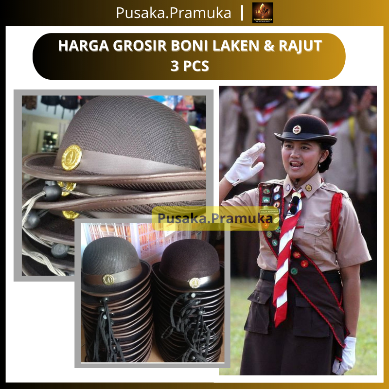 Jual Grosir Topi Boni Pramuka Putri 3 pcs Bahan Laken dan Rajut Tebal ...