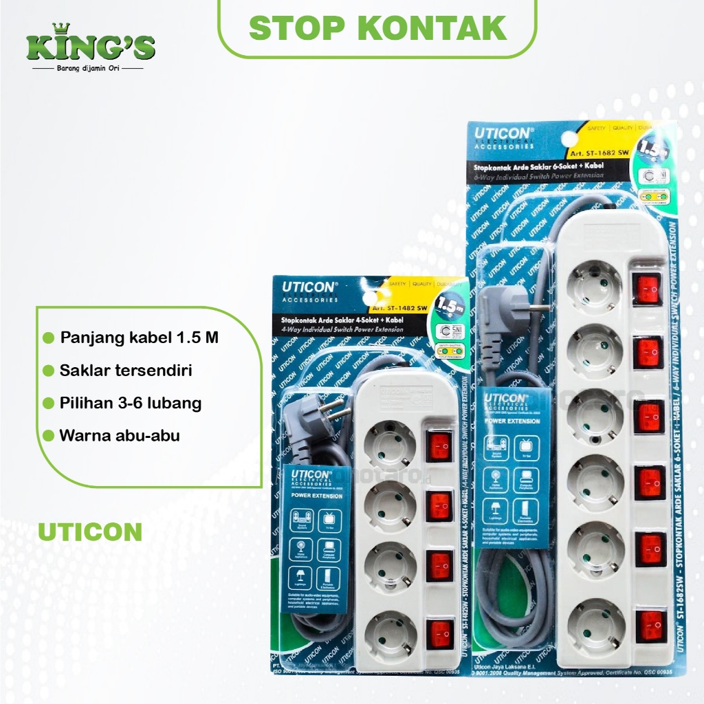 Jual UTICON STOP KONTAK ARDE 4 5 6 LUBANG + SAKLAR TERSENDIRI + KABEL 1 ...